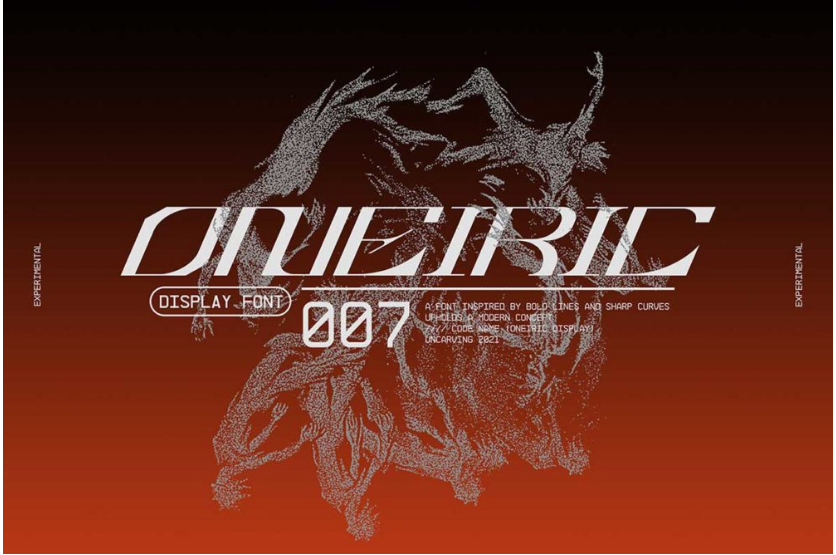 未来科幻科幻机能工业风几何倾斜杂志海报标题logo设计无衬线英文字体 Oneiric Display_琦美素材库，让您的设计少走弯路~