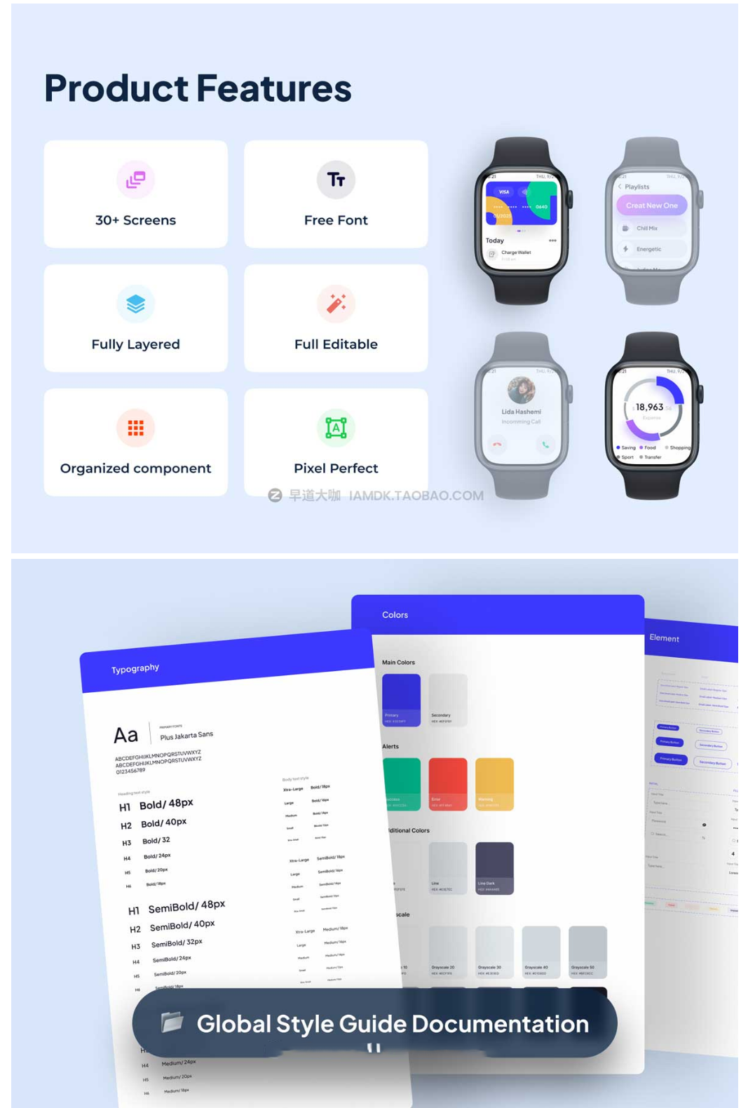 30+屏高级苹果iwatch智能手表系统界面设计UI套件 WatchKuy – Apple Watc_个人素材库，最新海内外优质设计资源下载俱乐部~