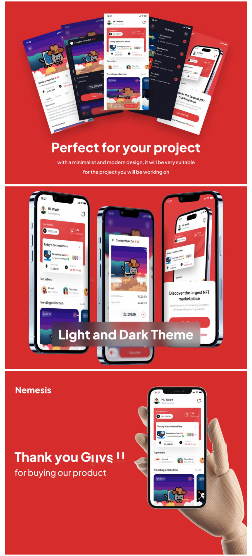 40多屏极简NFT虚拟物品交易市场应用程序APP界面设计UI套件素材 Nemesis – NFT M_个人素材库，最新海内外优质设计资源下载俱乐部~