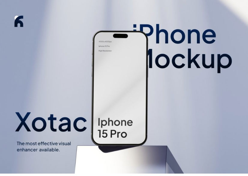 现代极简工业风UI界面设计展示苹果iPhone 15 Pro贴图PSD样机模板素材_琦美素材库，让您的设计少走弯路~